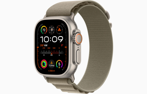 Apple Watch Ultra2 Cellular, 49mm Titanium Case w Olive Alpine Loop - Small